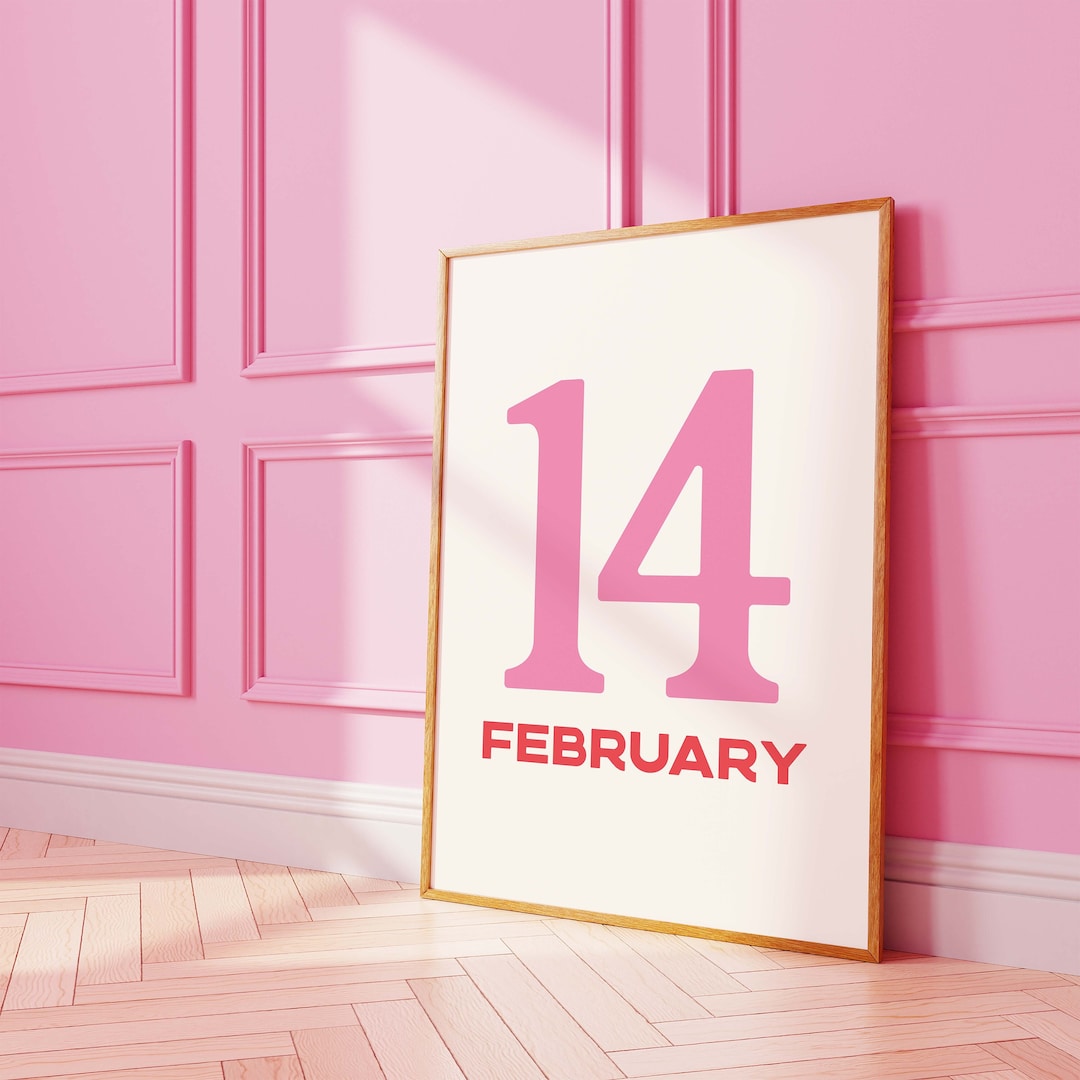 February 14 Print | Digital Art Download | Valentine's Day Decor | Pink ...