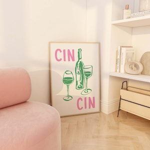 Cin Cin Print, Digital Art Download, Cute Wine Sketch Print, Cocktail ...