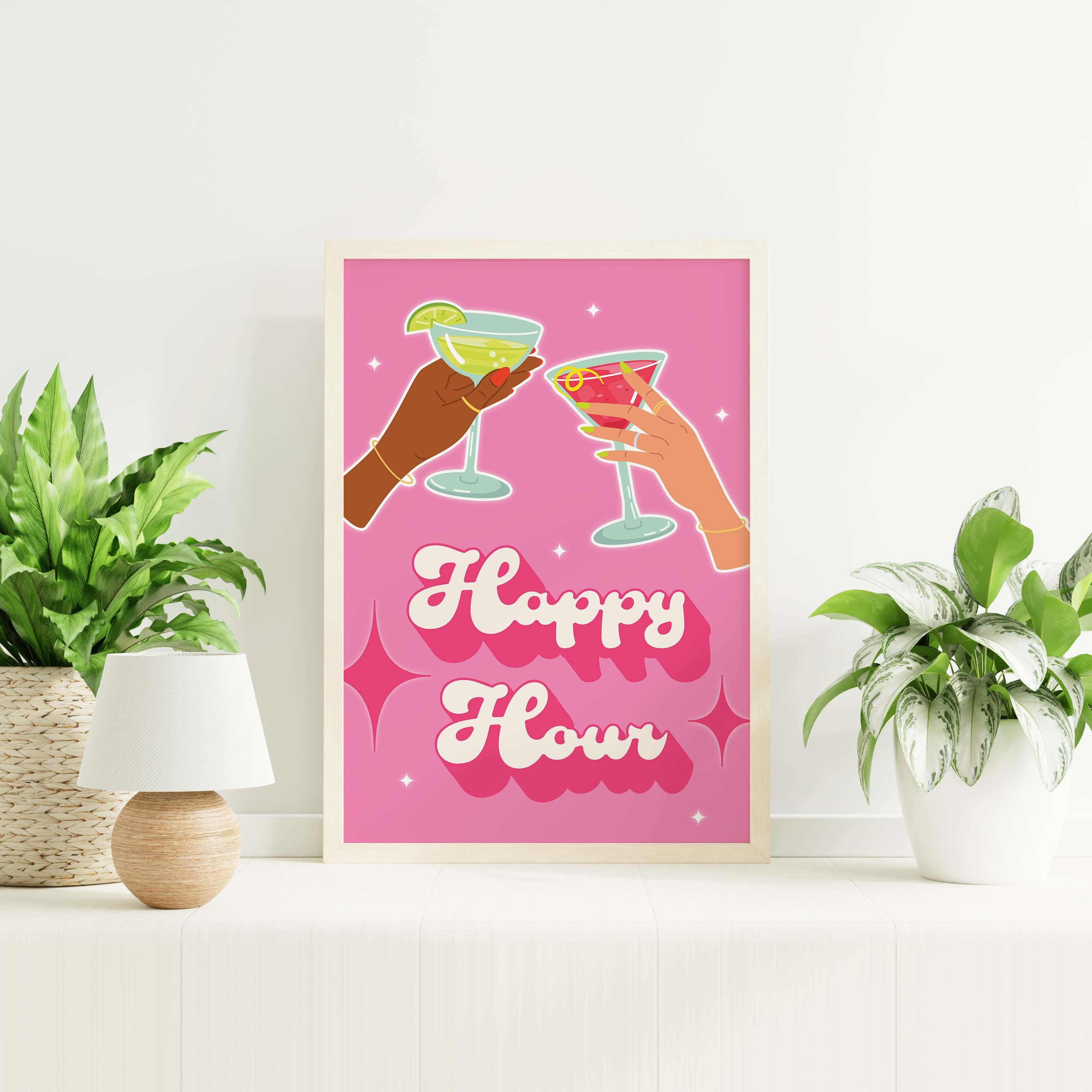 Happy Hour Print Digital Art Download Cute Pink Y2K Bar - Etsy