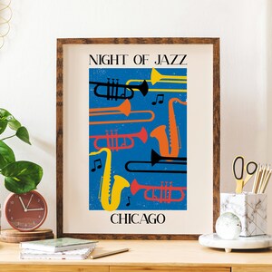 Chicago Jazz Print | Digital Art Download | Blue Jazz Music Wall Art ...
