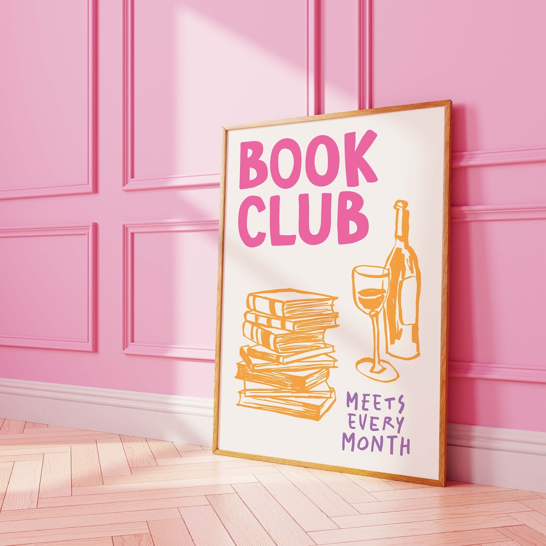 Book Club Print, Digital Art Download, Cute Book Club Decor, Trendy ...
