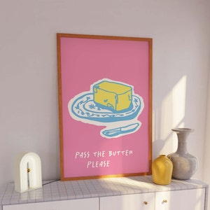 Pass the Butter Print | Digital Art Download | Pink Kitchen Decor ...