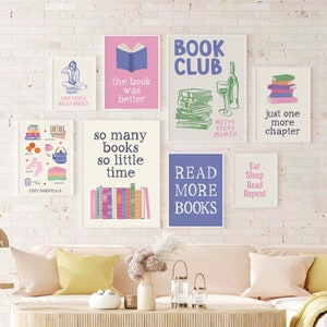 Book Lover Gallery Wall, Digital Art Download, Book Club Decor, Trendy ...