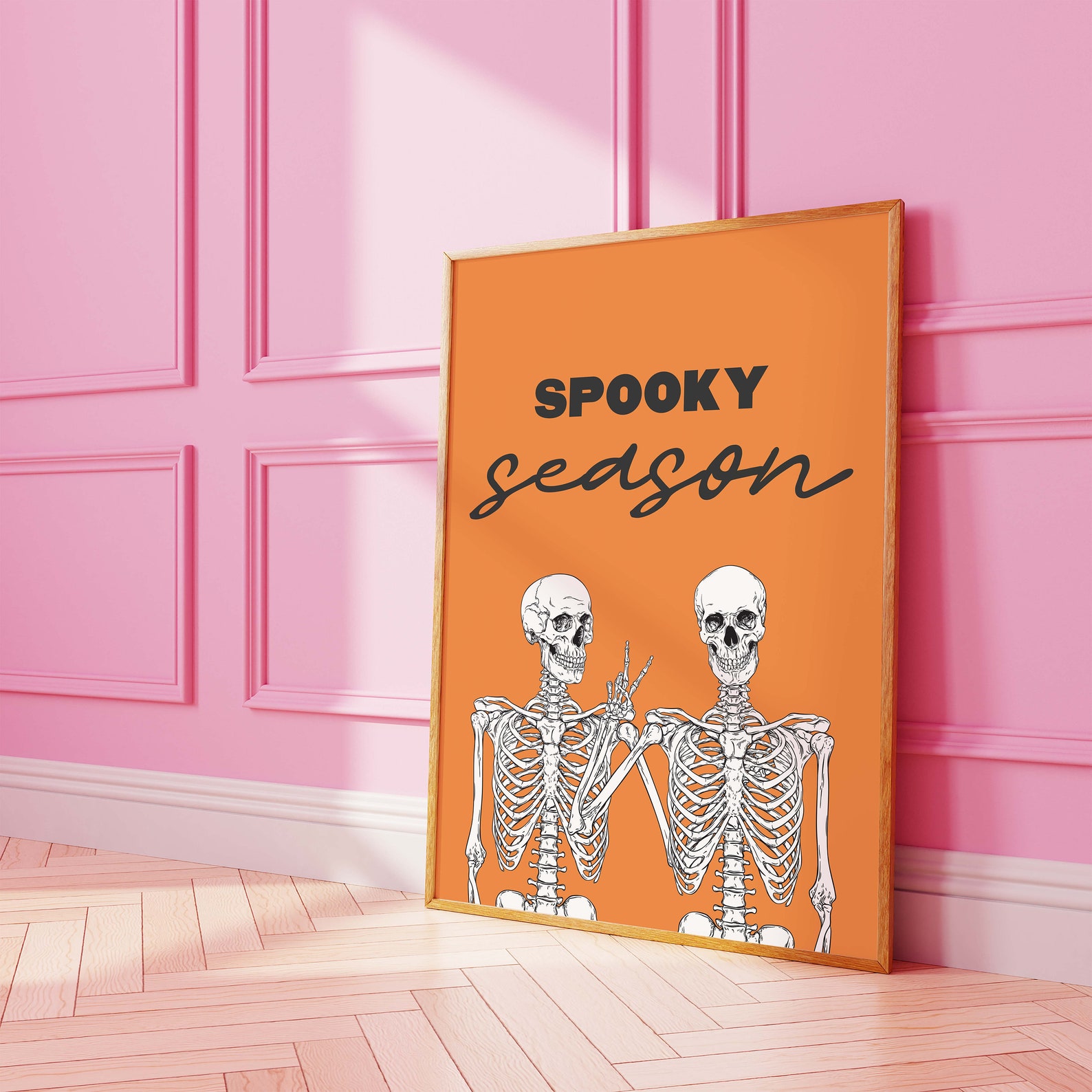 Spooky Season Skeleton Print | Digital Art Download | Cute Orange ...