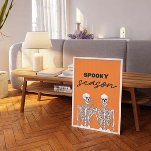 Spooky Season Skeleton Print | Digital Art Download | Cute Orange ...
