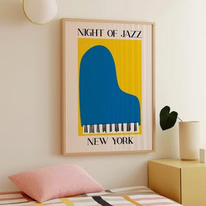 New York Jazz Print | Digital Art Download | Yellow and Blue Jazz Music ...