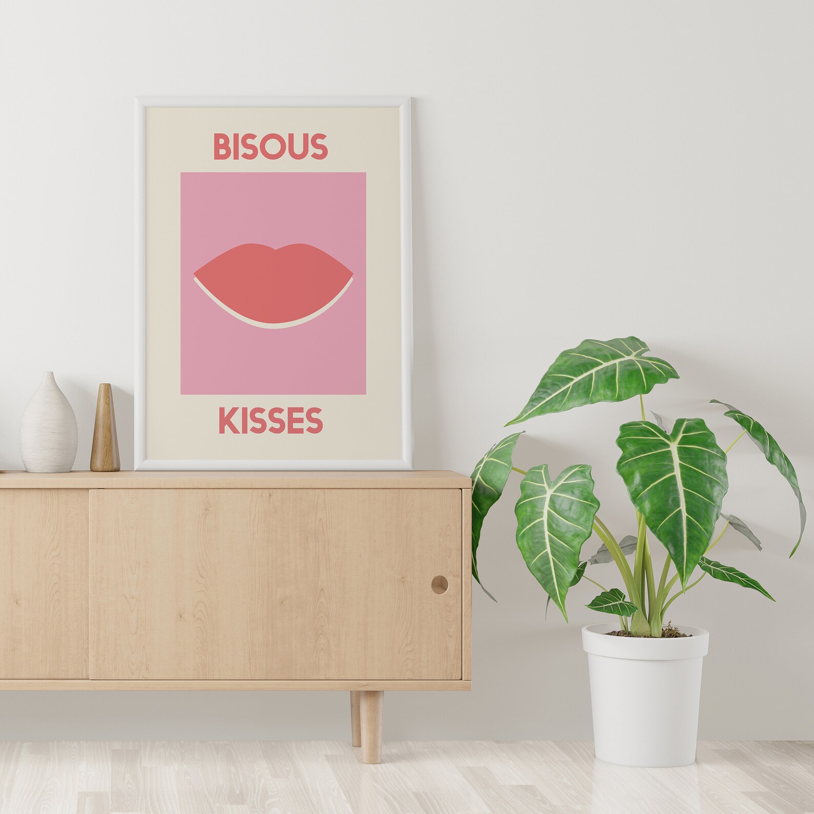 Bisous Kisses Print Digital Art Download Red Kiss | Etsy