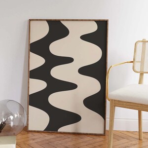 Black Abstract Print | Digital Art Download | Trendy Neutral 70s Retro ...