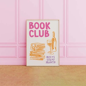 Book Club Print, Digital Art Download, Cute Book Club Decor, Trendy ...