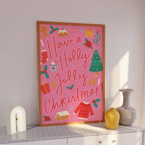 Pink Christmas Print | Digital Art Download | Colorful Christmas Decor ...