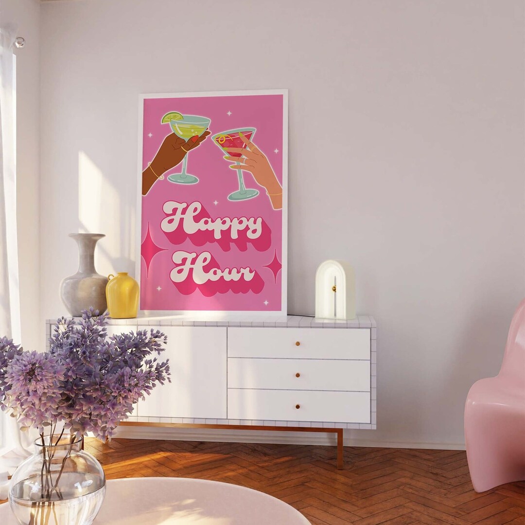 Happy Hour Print | Digital Art Download | Cute Pink Y2K Bar Car Print ...