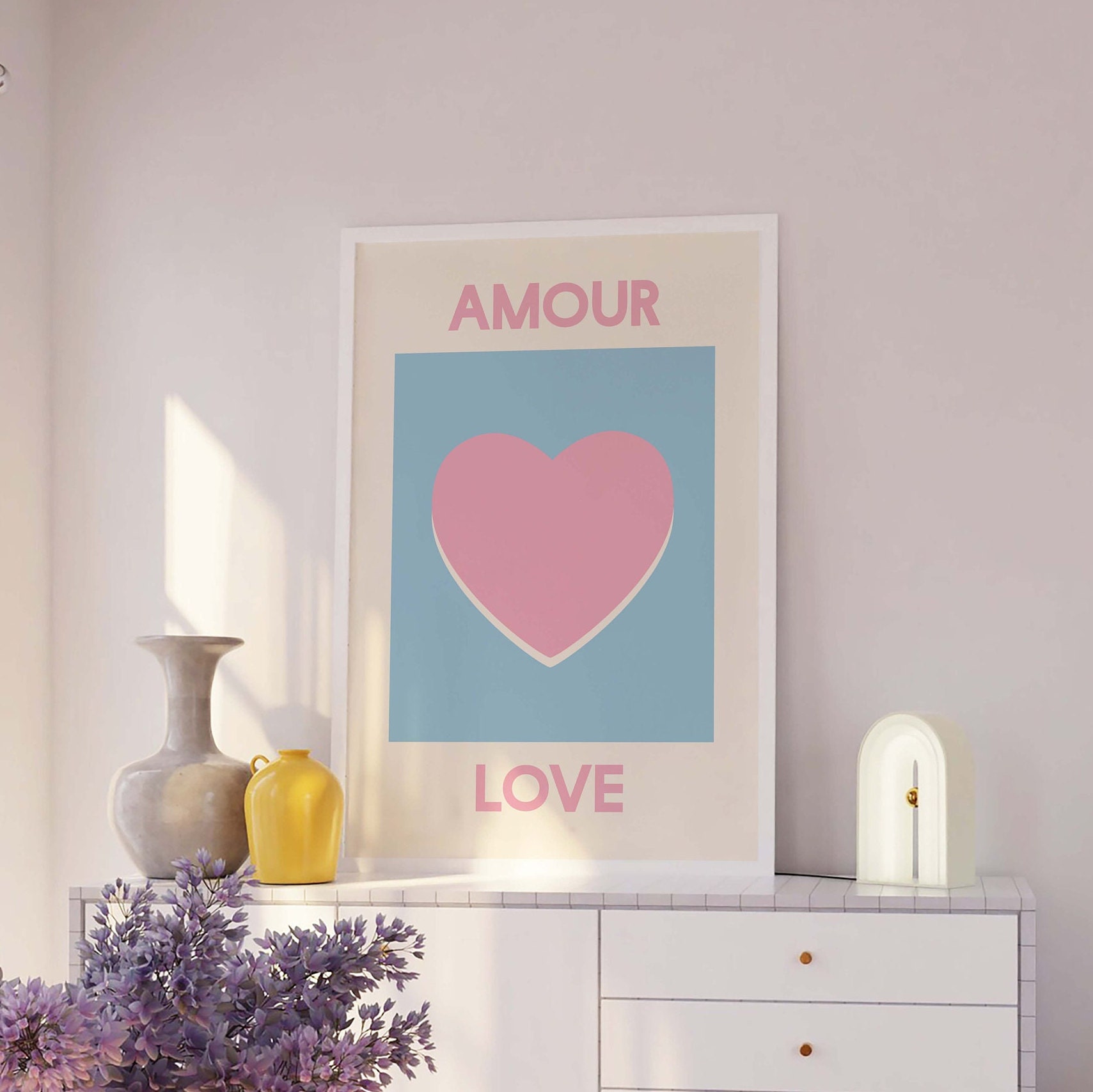Amour Love Print | Digital Art Download | Pink and Blue Heart Printable ...