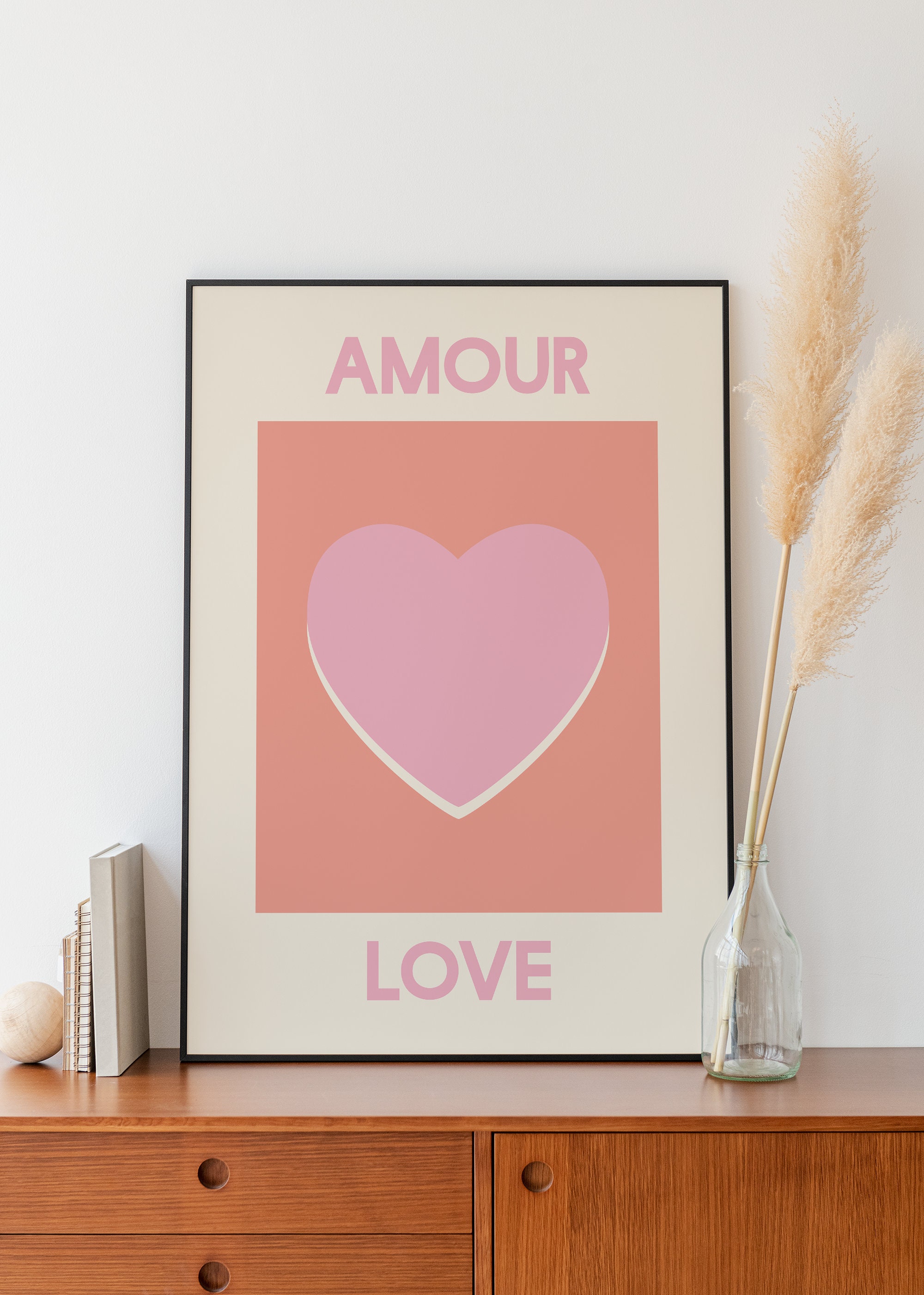 Amour Love Print Digital Art Download Pink Heart Printable - Etsy