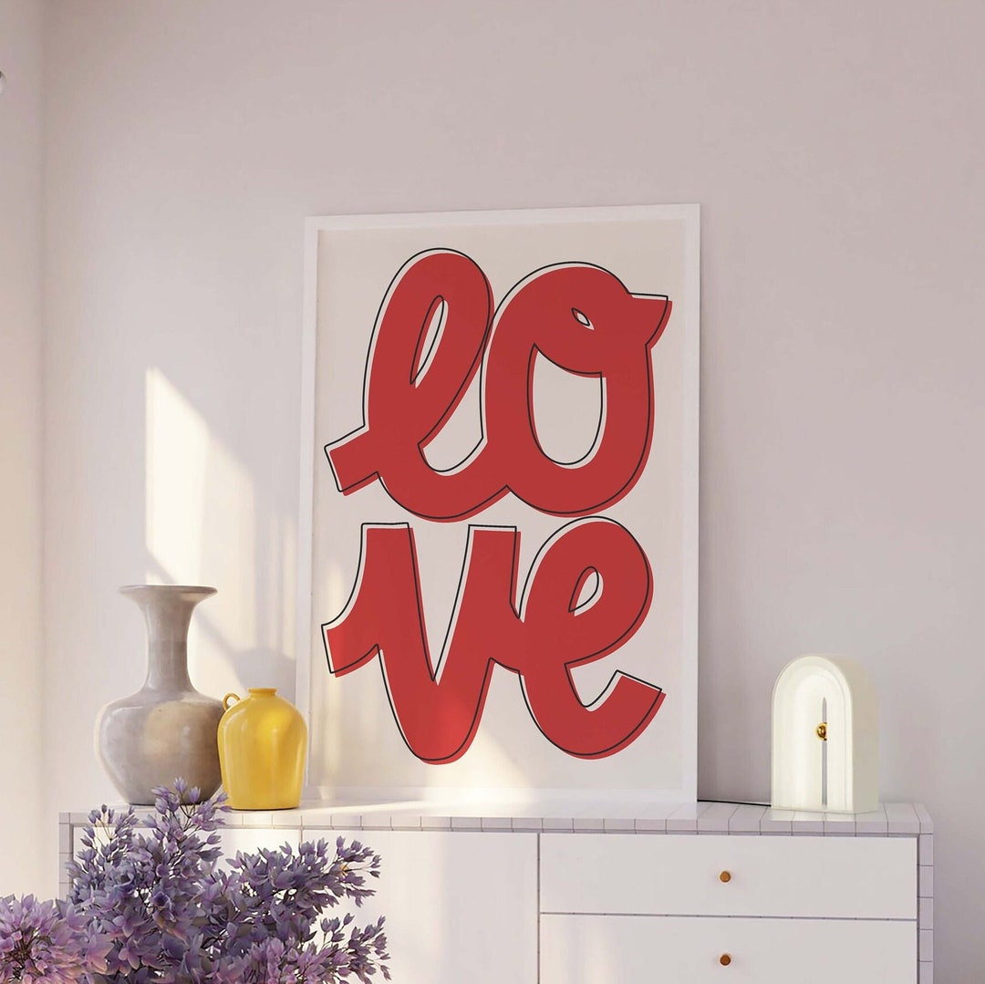 Love Print | Digital Art Download | Valentine's Day Decor | Red Wall ...