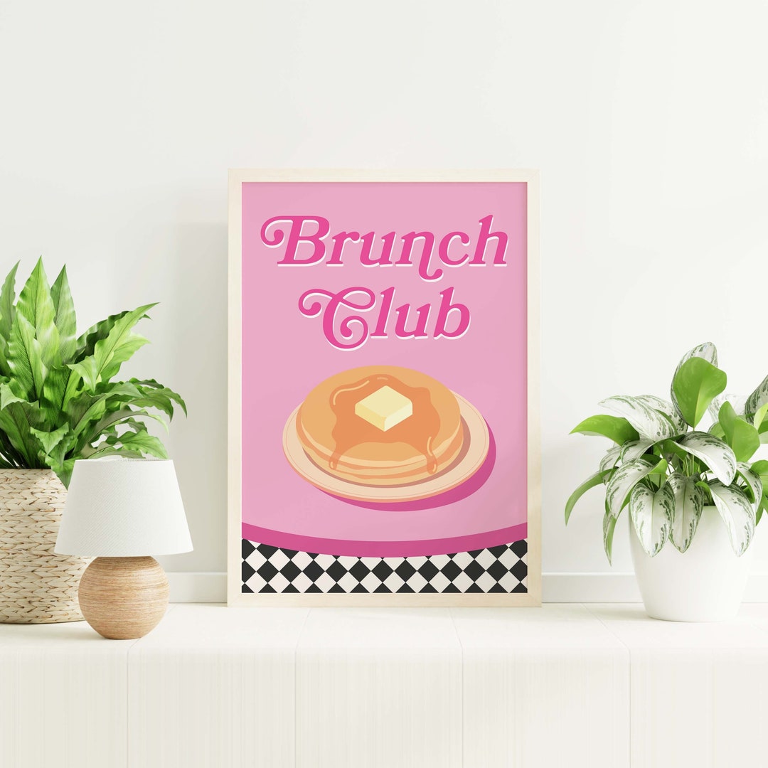 Brunch Club Print | Digital Art Download | Pink Kitchen Food Decor ...