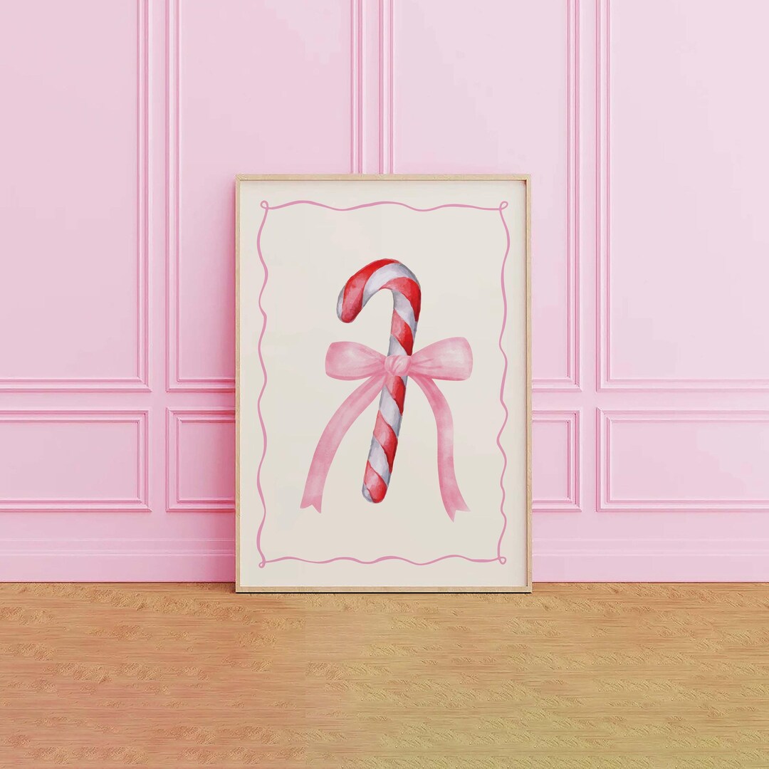 Coquette Candy Cane Wall Art, Digital Art Download, Trendy Pink ...