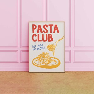 Pasta Club Print, Digital Art Download, Cute Kitchen Decor, Pasta Art ...
