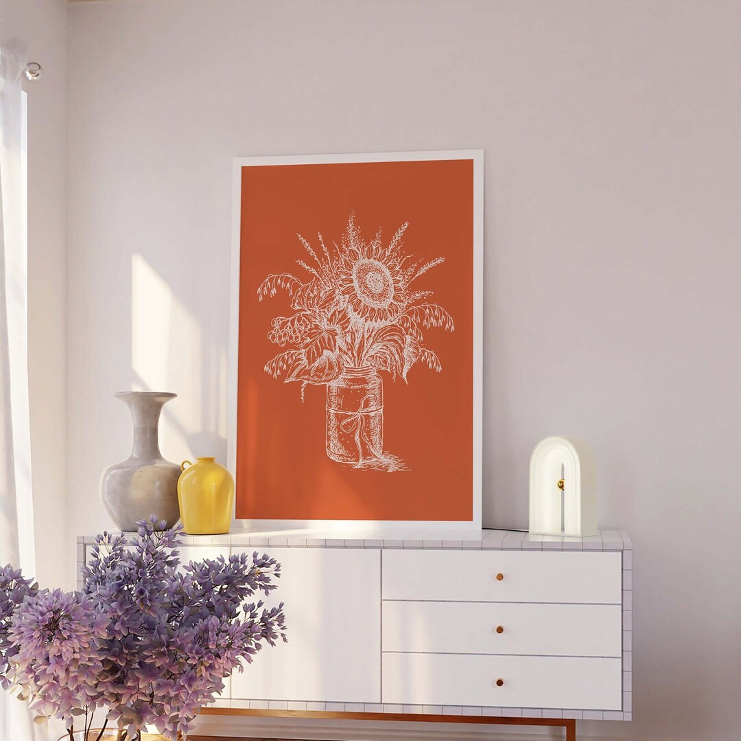 Fall Flowers Print | Digital Art Download | Cute Fall Bouquet Wall ...