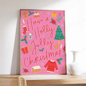Pink Christmas Print | Digital Art Download | Colorful Christmas Decor ...