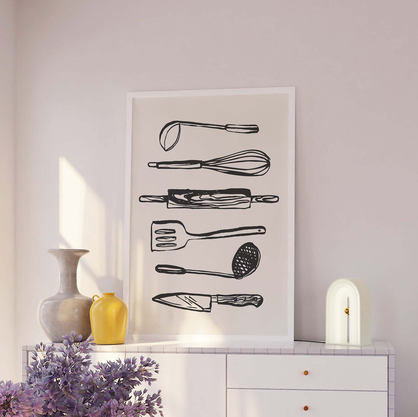 Kitchen Utensils Print | Digital Art Download | Black Kitchen Decor ...