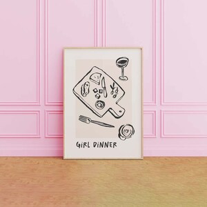 Girl Dinner Print | Digital Art Download | Cute Kitchen Wall Art | Fun ...