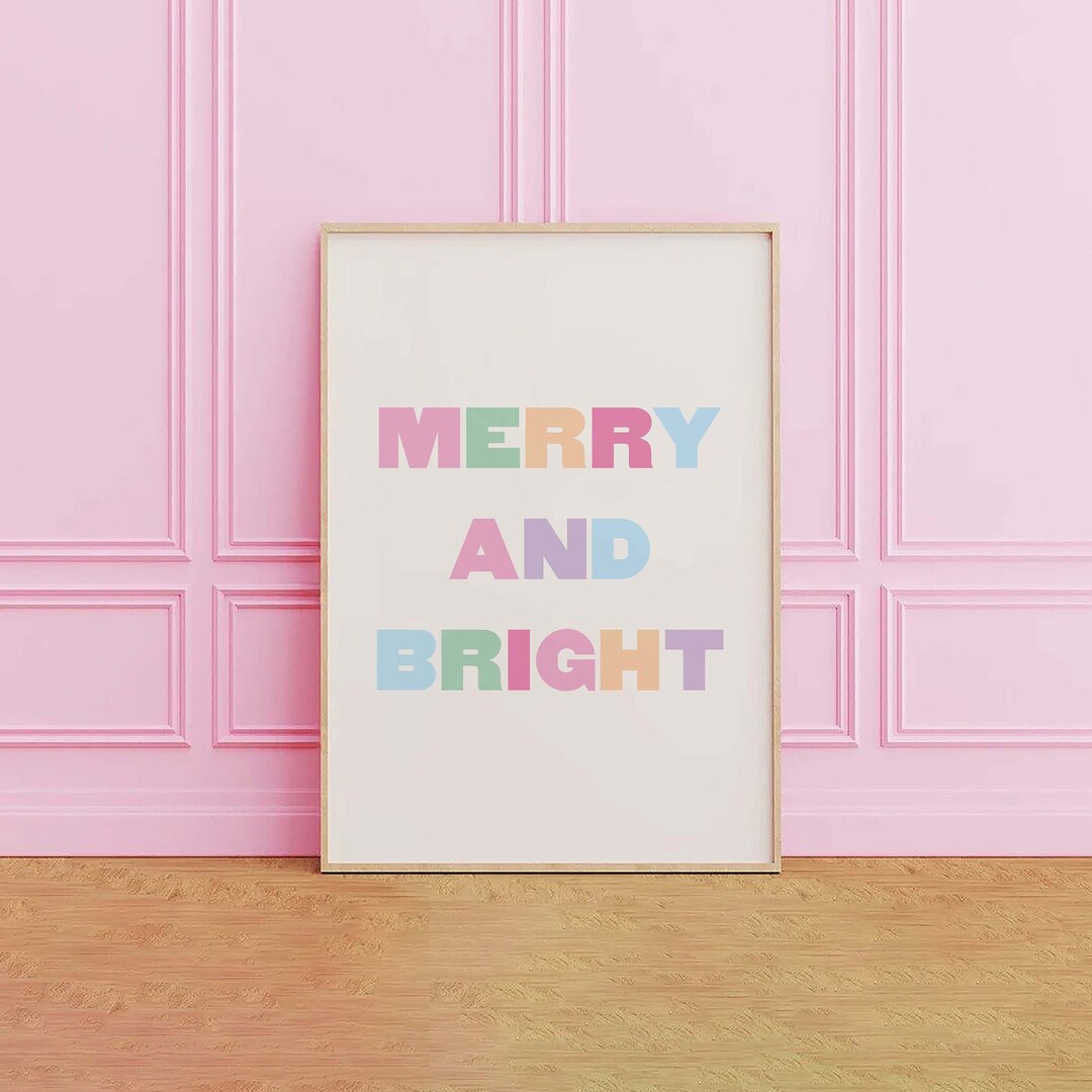 Pastel Merry and Bright Print | Digital Art Download | Cute Pink ...