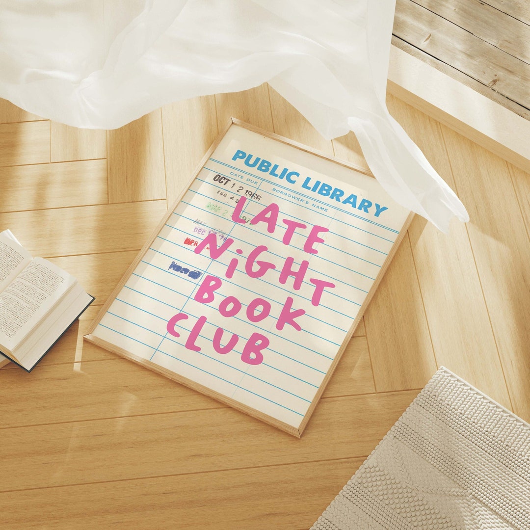 Late Night Book Club Print, Digital Art Download, Cute Library Decor ...