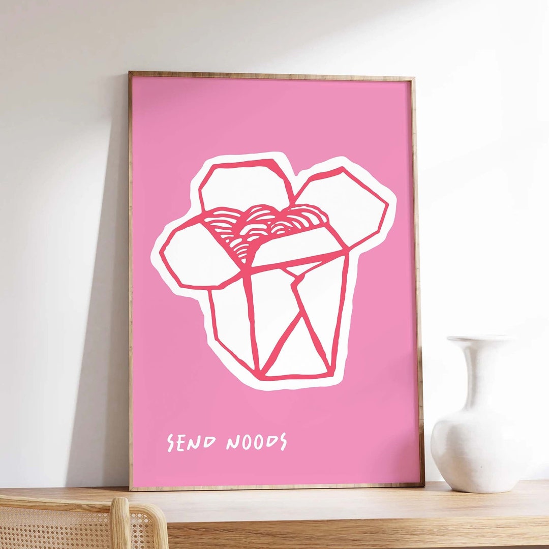 Send Noods Print | Digital Art Download | Pink Kitchen Decor | Cute ...