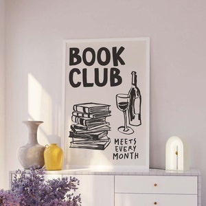 Book Club Print | Digital Art Download | Cute Book Club Decor | Trendy ...