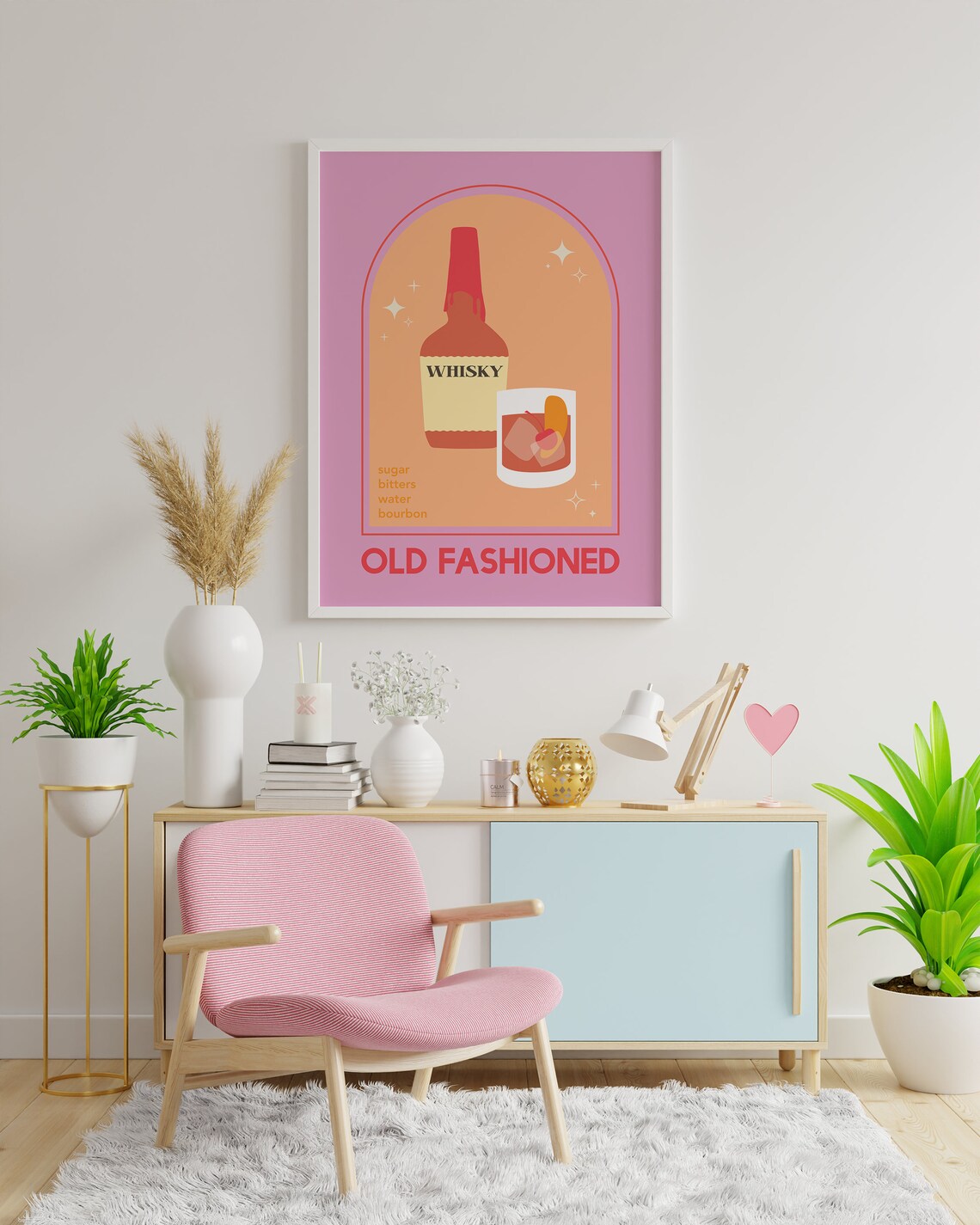 Old Fashioned Cocktail Print Digital Art Download Cute | Etsy