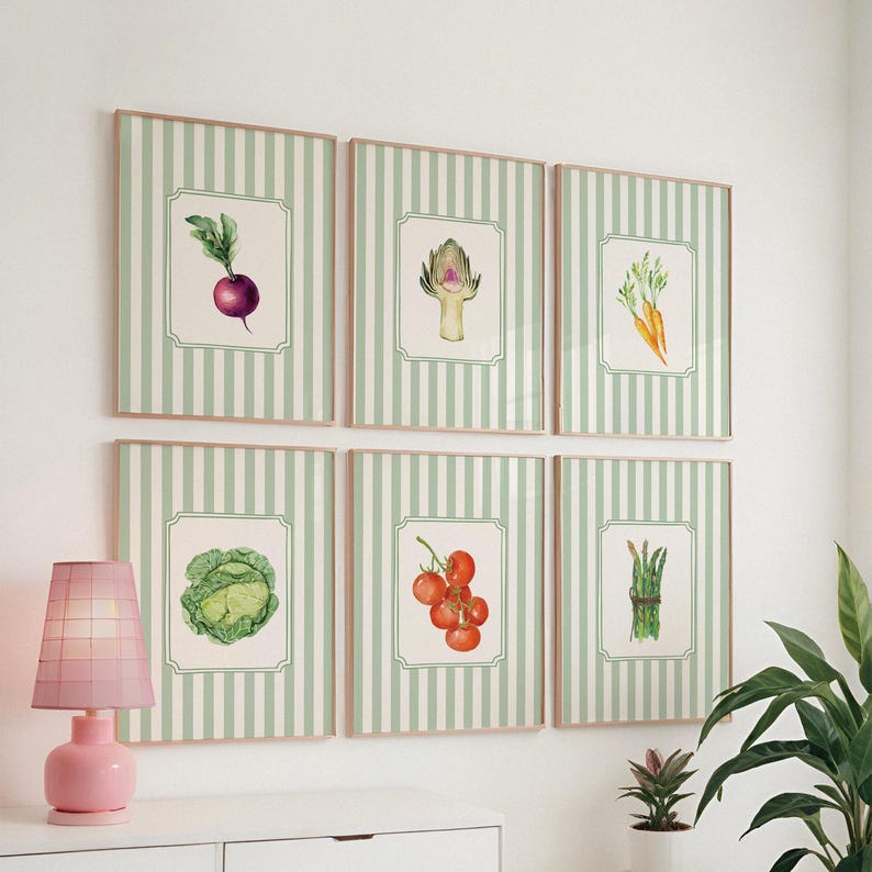 Striped Vegetables Gallery Wall, Digital Art Download, 6 Printables ...