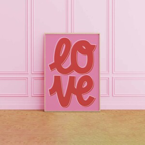 Love Print | Digital Art Download | Valentine's Day Decor | Pink Red ...