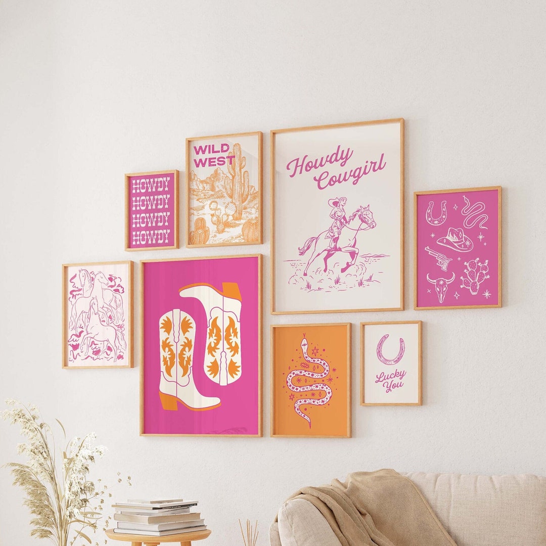 Pink and Orange Western Gallery Wall, Digital Art Download, 10 ...