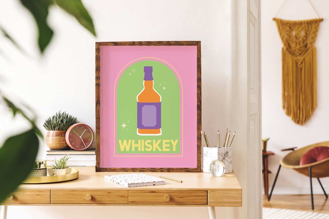 Whiskey Cocktail Print Digital Art Download Cute Pink | Etsy