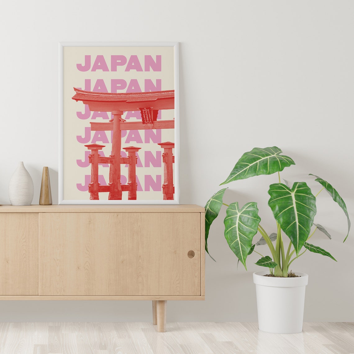 Japan Travel Print Digital Art Download Pink Red Japan - Etsy