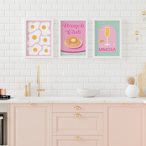 Set of 3 Brunch Prints | Digital Art Download | Pink Blue Kitchen Food ...