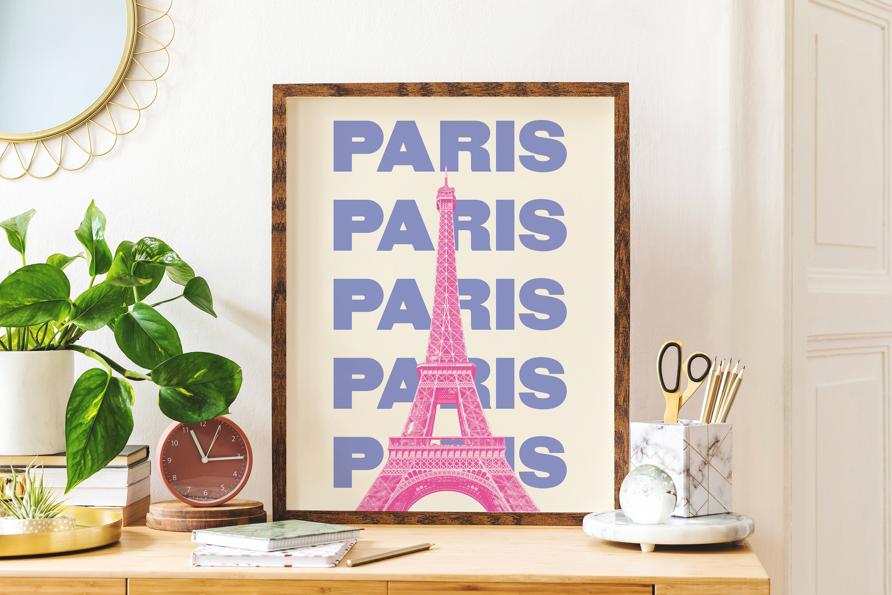 Paris France Travel Print Digital Art Download Pink Blue - Etsy