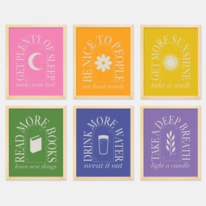 Set of 6 Cute Wellness Digital Art Download Positive | Etsy