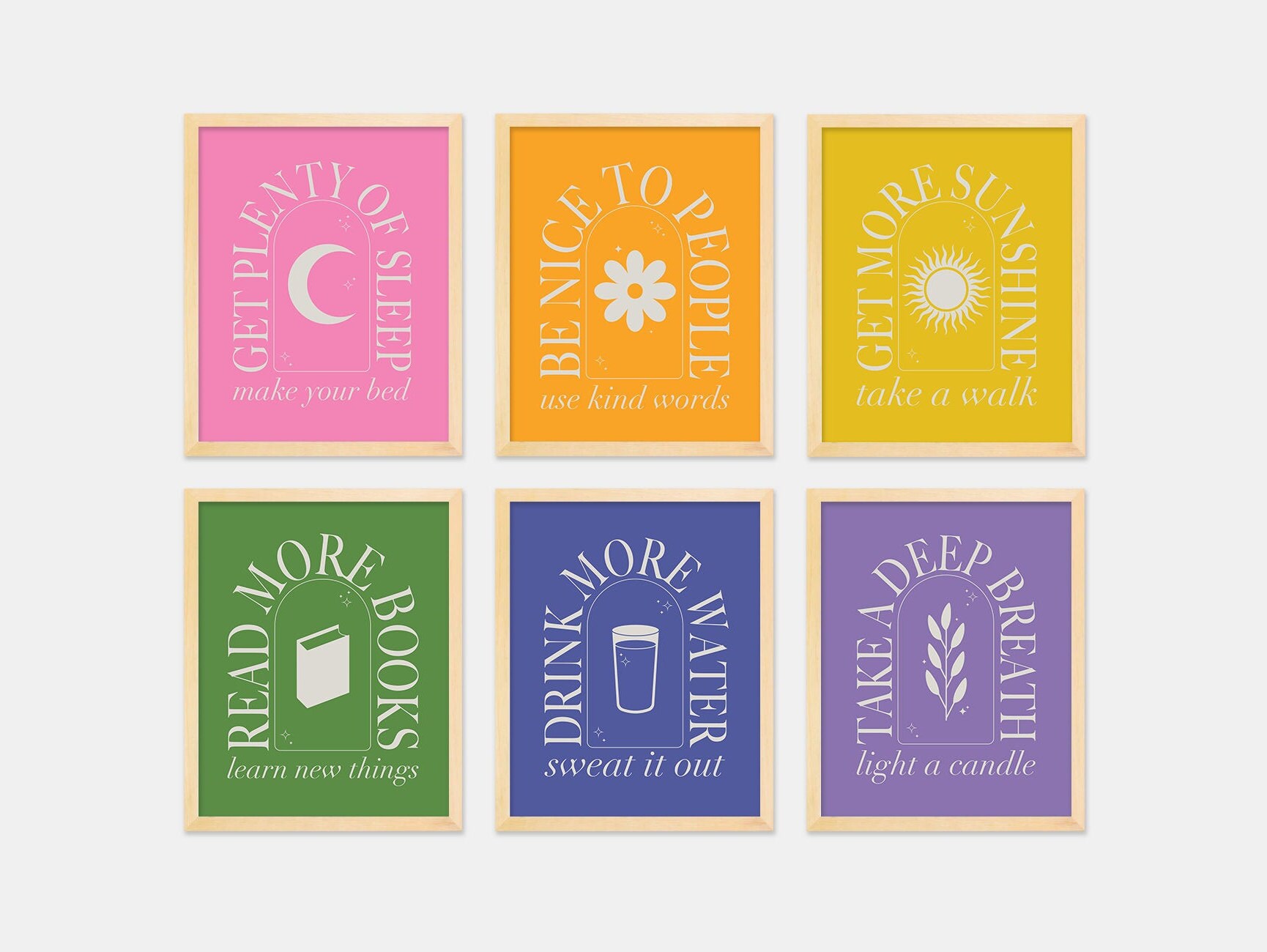 Set of 6 Cute Wellness Digital Art Download Positive | Etsy