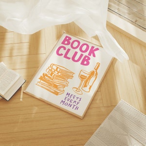 Book Club Print, Digital Art Download, Cute Book Club Decor, Trendy ...
