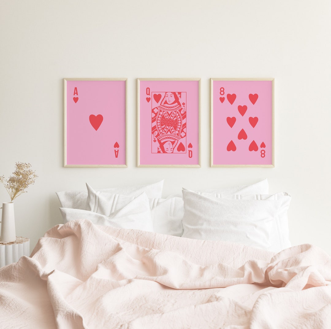 Set of 3 Queen of Hearts Print | Digital Art Download | Cute Pink Queen ...