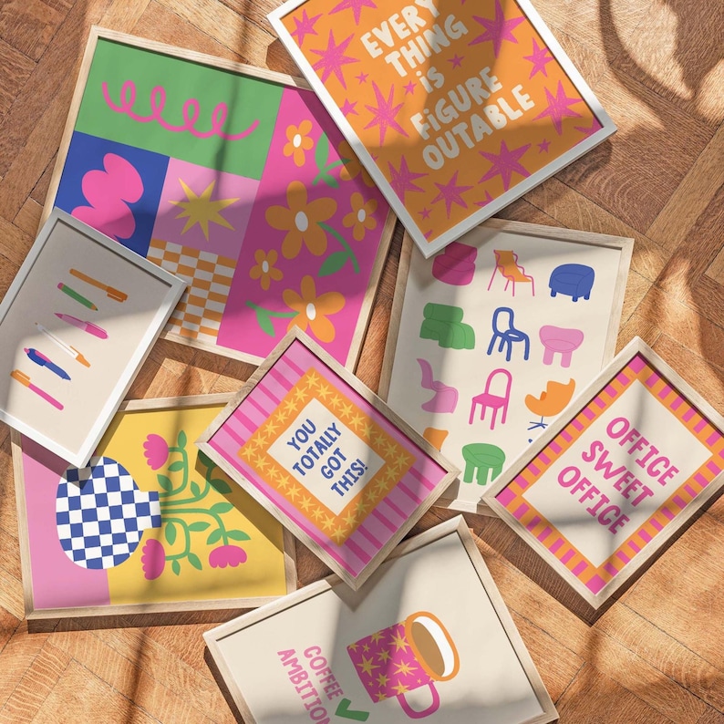 Office Wall Art Bundle, 10 Motivational Prints, Colorful Gallery Wall ...