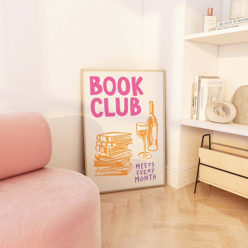 Book Club Print, Digital Art Download, Cute Book Club Decor, Trendy ...