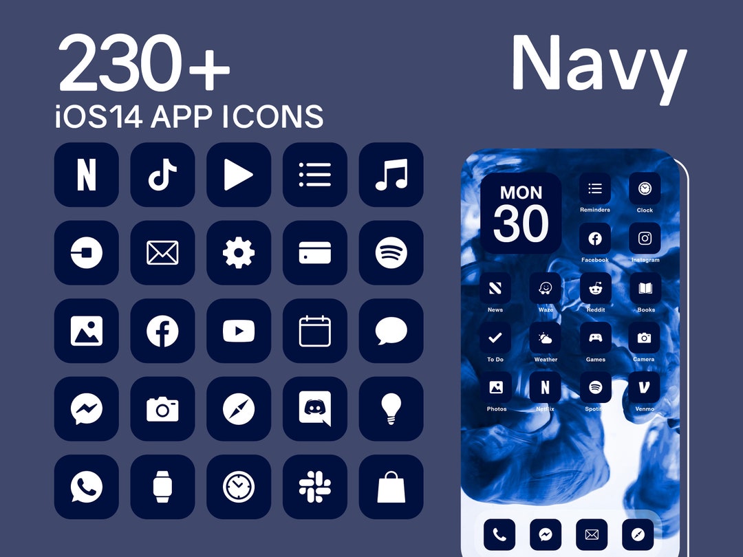 Ios Navy App Icons | 230+ Blue Minimal Ios 14 Modern Icon Pack - Etsy