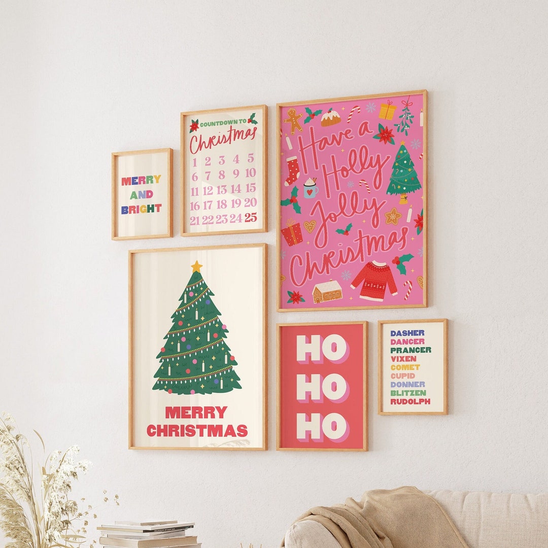 Set of 6 Christmas Gallery Wall | Digital Art Download | Colorful ...