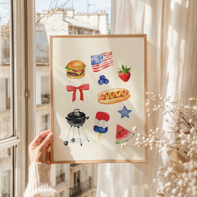 Fourth of July Print, Digital Art Download, Cute Cookout Art Print ...