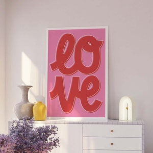 Love Print | Digital Art Download | Valentine's Day Decor | Pink Red ...