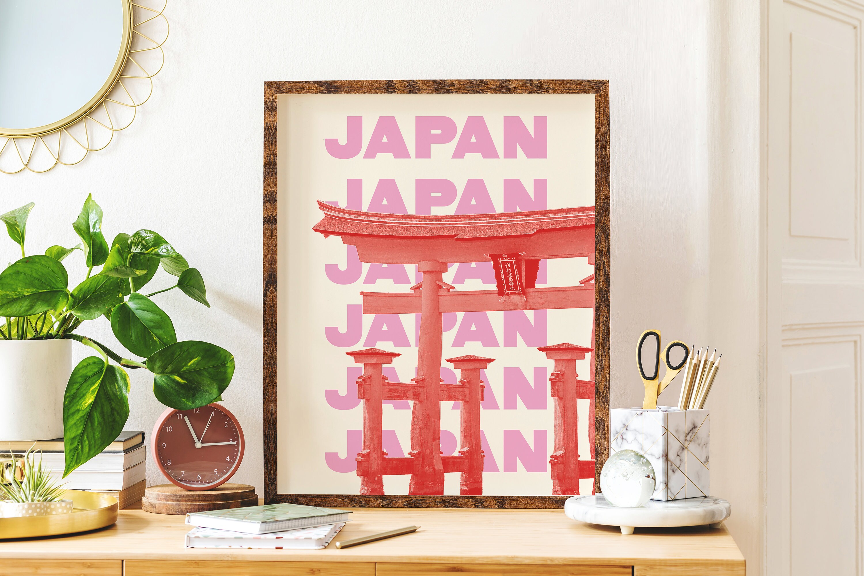 Japan Travel Print Digital Art Download Pink Red Japan - Etsy