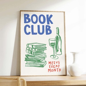 Book Club Print, Digital Art Download, Cute Book Club Decor, Trendy ...