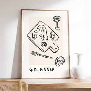 Girl Dinner Print | Digital Art Download | Cute Kitchen Wall Art | Fun ...